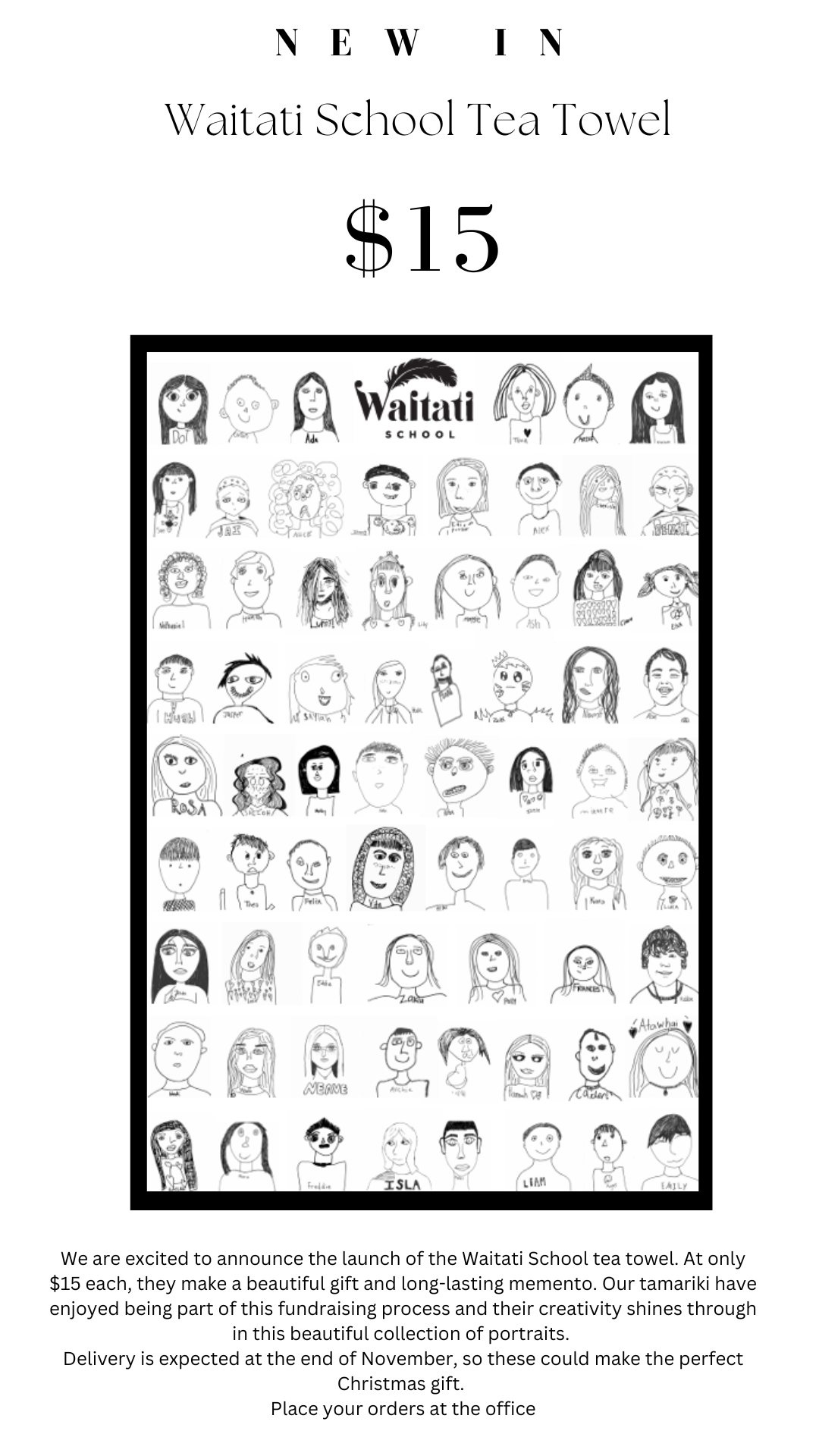OUT NOW! WAITATI SCHOOL TEA TOWEL ONLY $15 – Waitati School